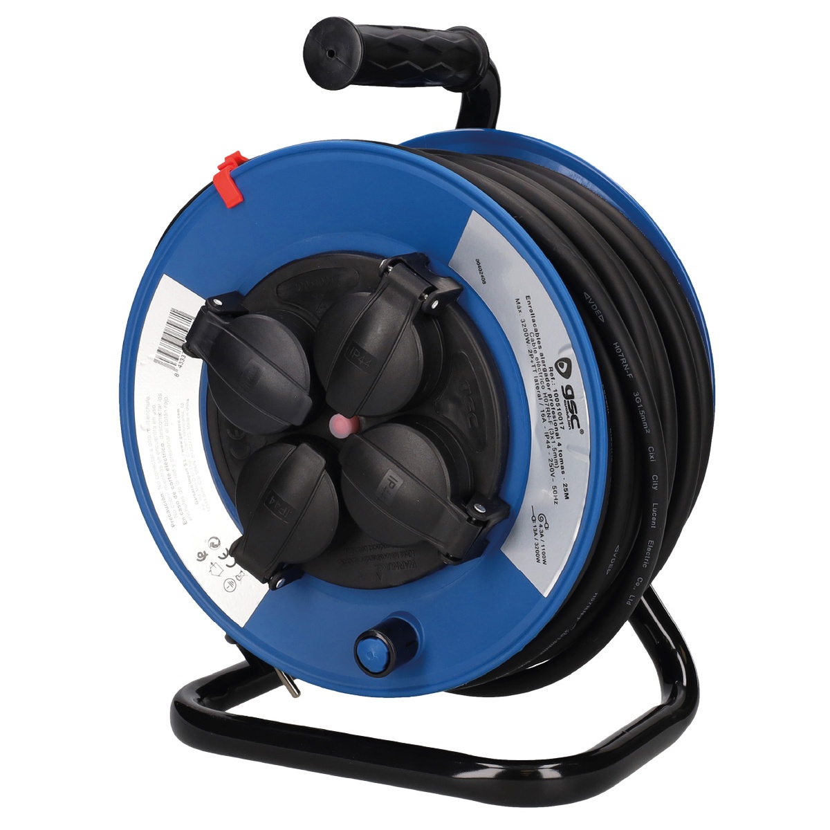 Enrollacables alargador profesional 4 enchufes (3x1.5mm) 25M IP44 | Garsaco